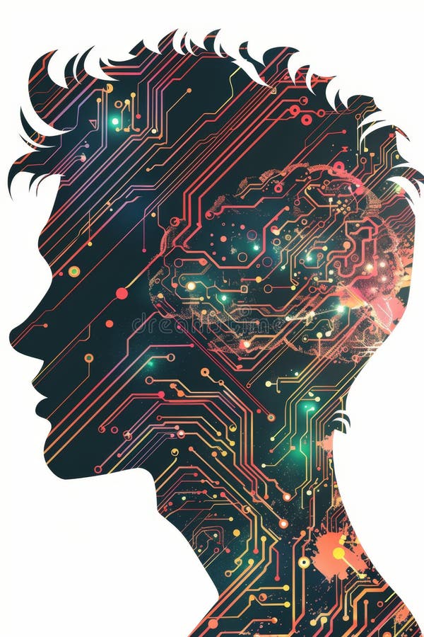 Abstract Head Outline with Circuit Brain Design Stock Illustration ...