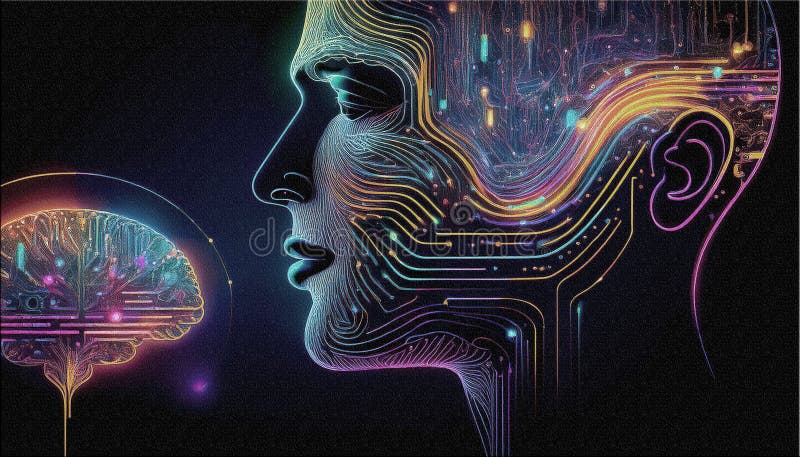 Abstract Head Outline with Circuit Brain Design, Stock Illustration ...