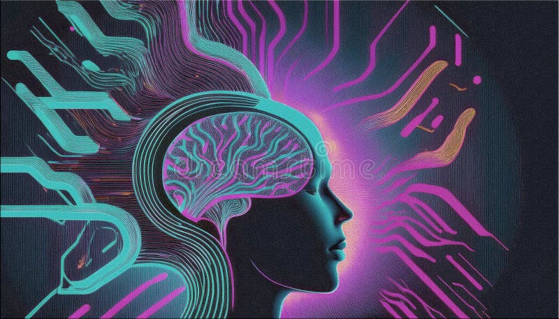 Abstract Head Outline with Circuit Brain Design, Stock Illustration ...