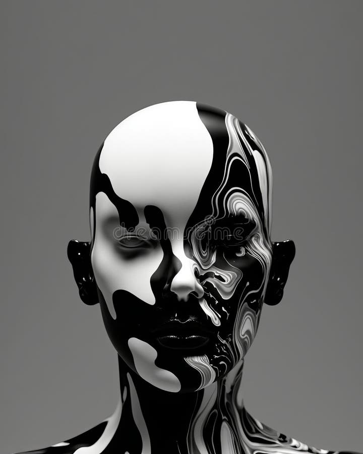 Abstract Head with Painted Face in Black and White Stock Illustration ...