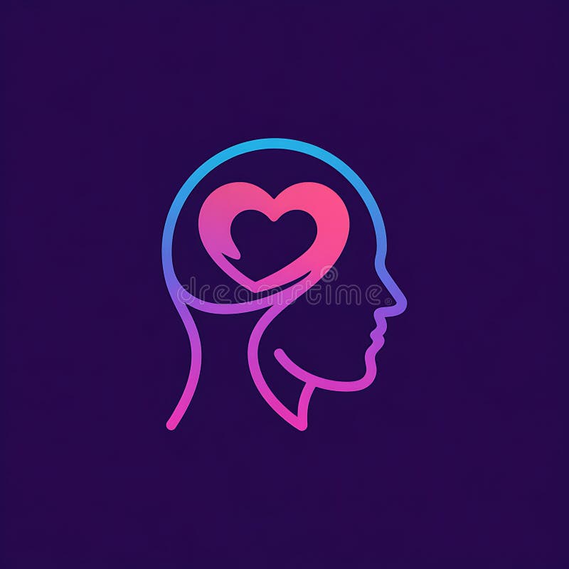 Abstract Head Profile with Heart Inside on a Dark Purple Background ...
