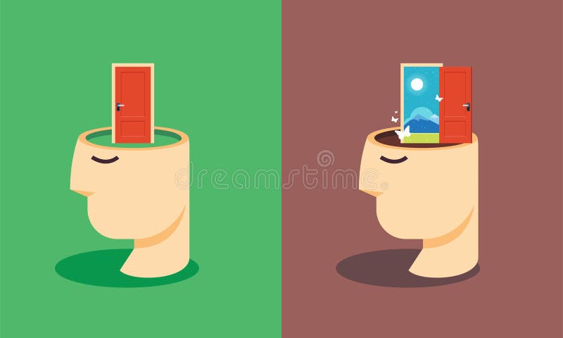 Abstract Head with Red Door on Top of the Head. Isolated Vector ...