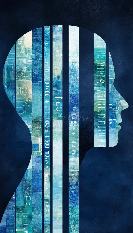 Abstract Head Silhouette, Motherboard Pattern, Binary Code, Turquoise ...