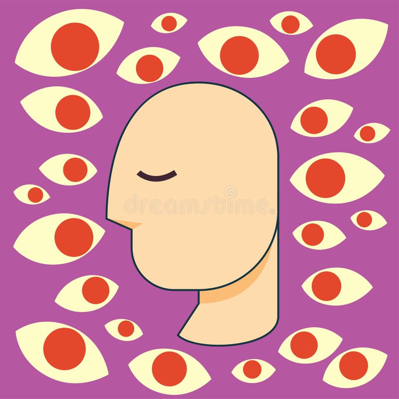 An Abstract Head Surrounded with the Red Eyes. Isolated Vector ...