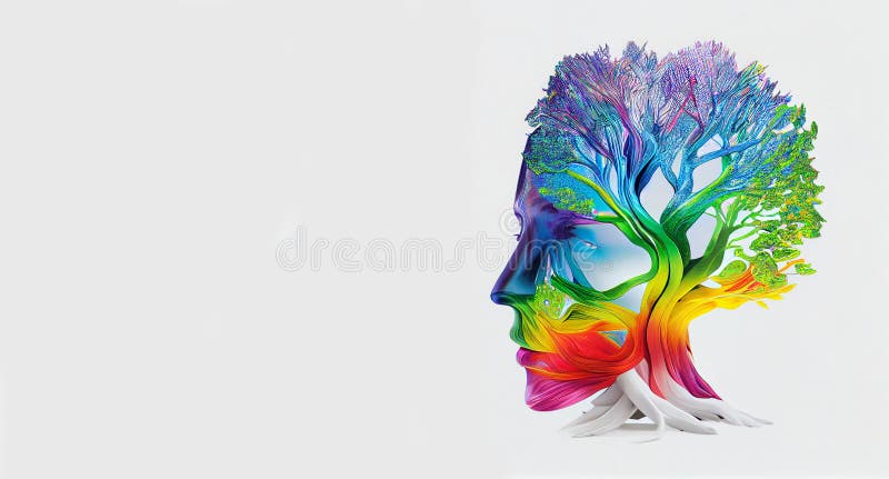 Abstract Head with Trees with Copy Space. Generative AI Stock ...