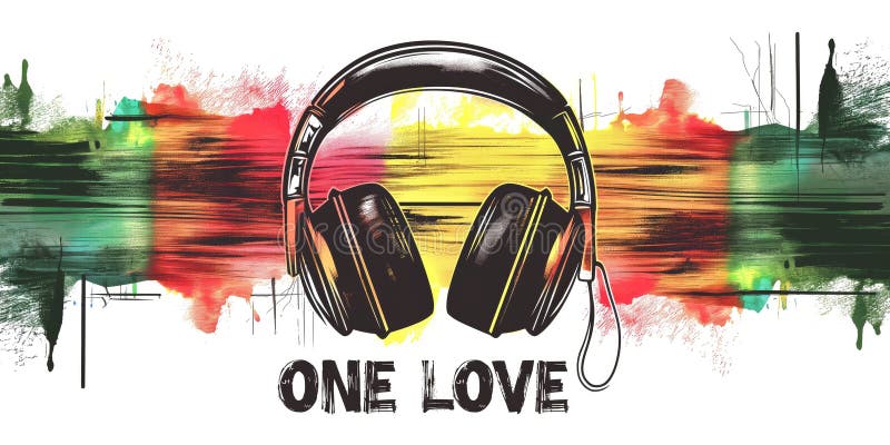 Abstract Headphones with One Love Text Stock Illustration ...