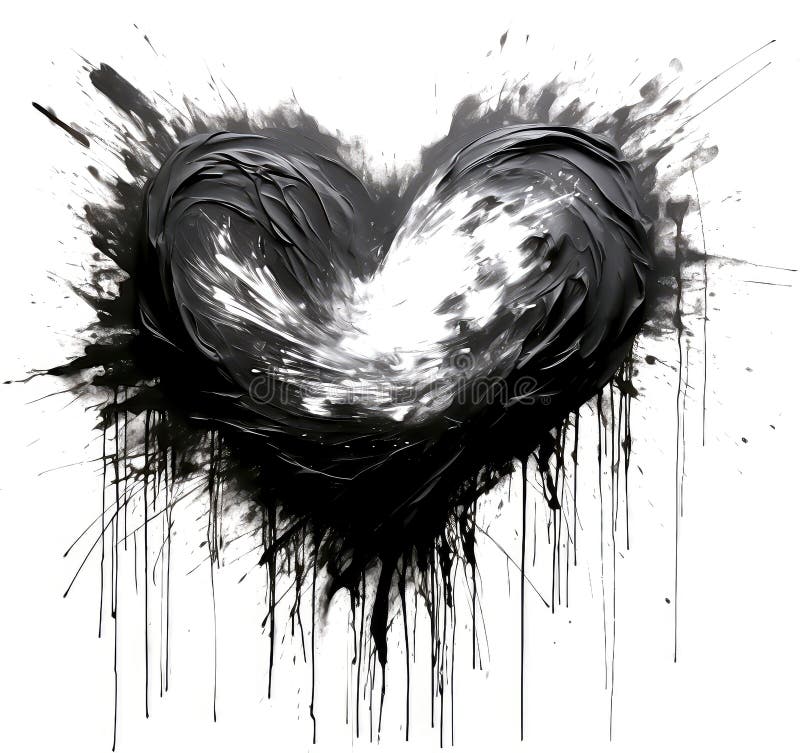 Abstract Heart Illustration with Splatter Effect in Monochrome Shades ...