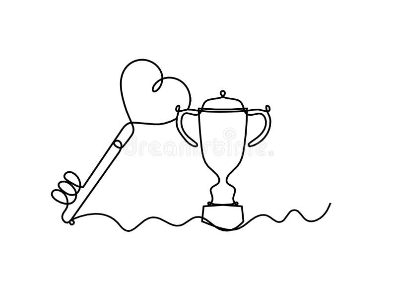 Abstract Heart-key with Trophy As Continuous Line Drawing on White ...