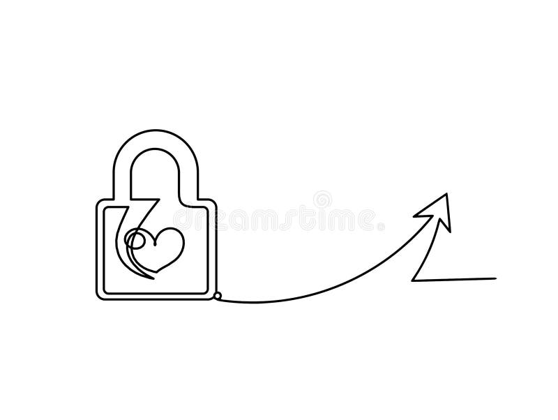 Abstract Heart-lock with Arrow As Continuous Line Drawing on White ...