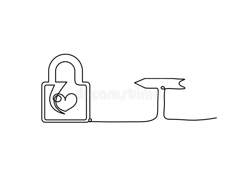 Abstract Heart-lock with Arrow As Continuous Line Drawing on White ...