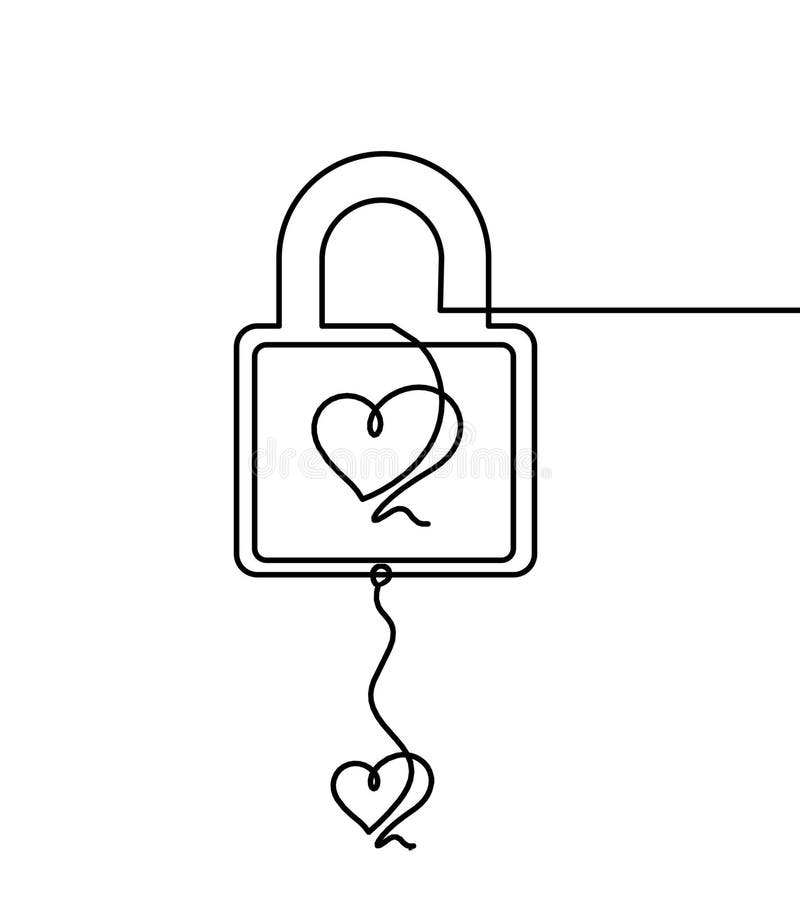 Abstract Heart-lock with Heart As Continuous Line Drawing on White ...