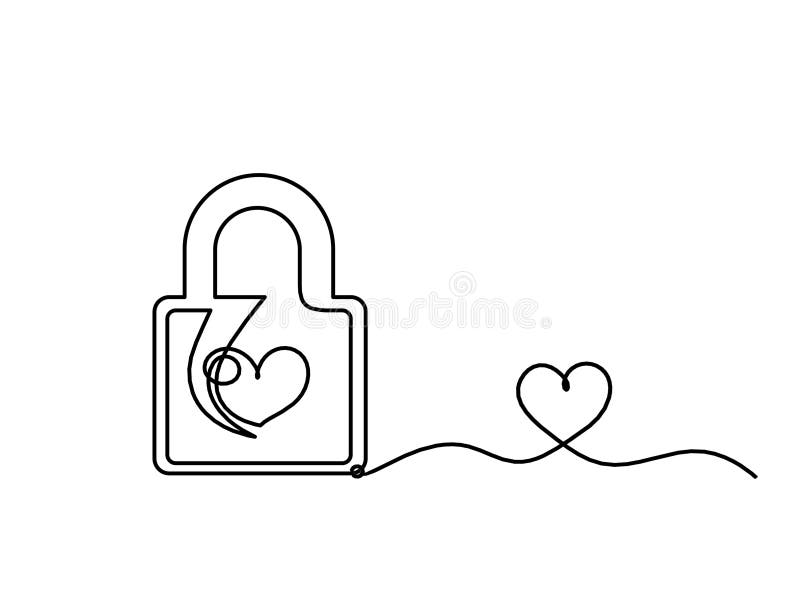 Abstract Heart-lock with Heart As Continuous Line Drawing on White ...