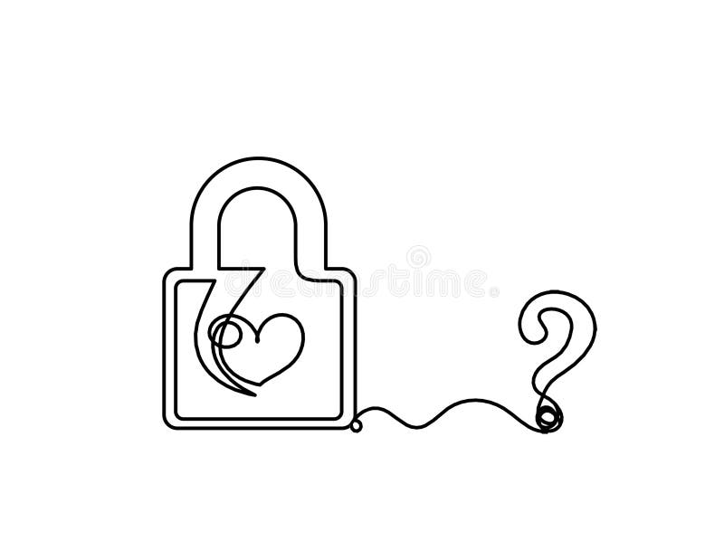 Abstract Heart-lock with Question Mark As Continuous Line Drawing on ...