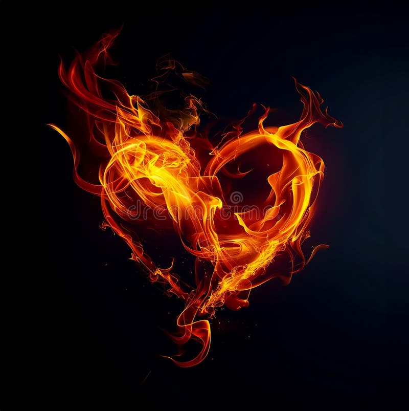 Abstract Heart Made of Fire on Black Background. the Flame Creates an ...