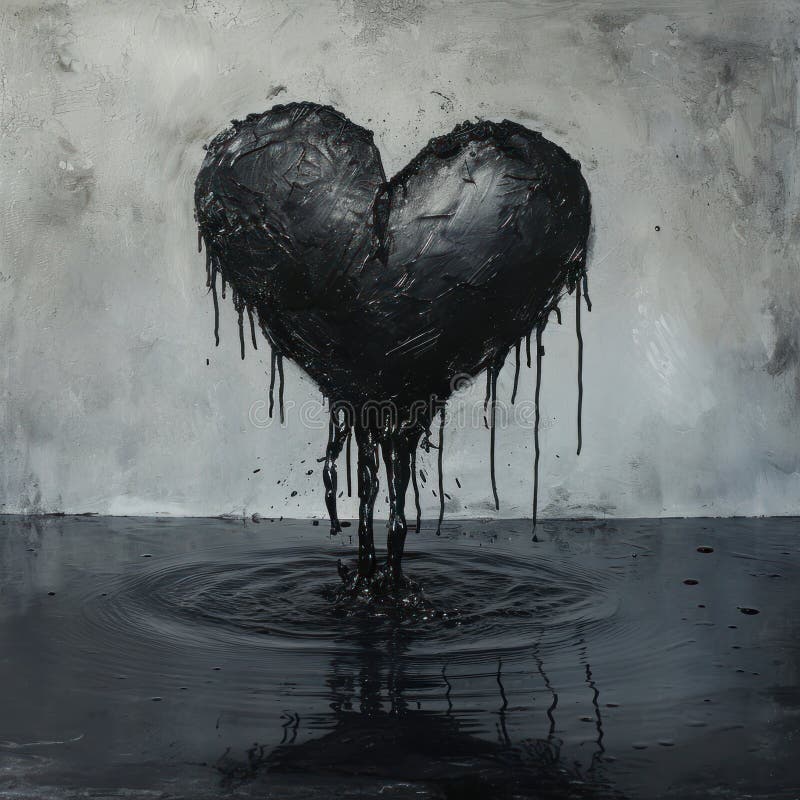 Abstract Heart Painting with Dripping Black Paint Stock Illustration ...