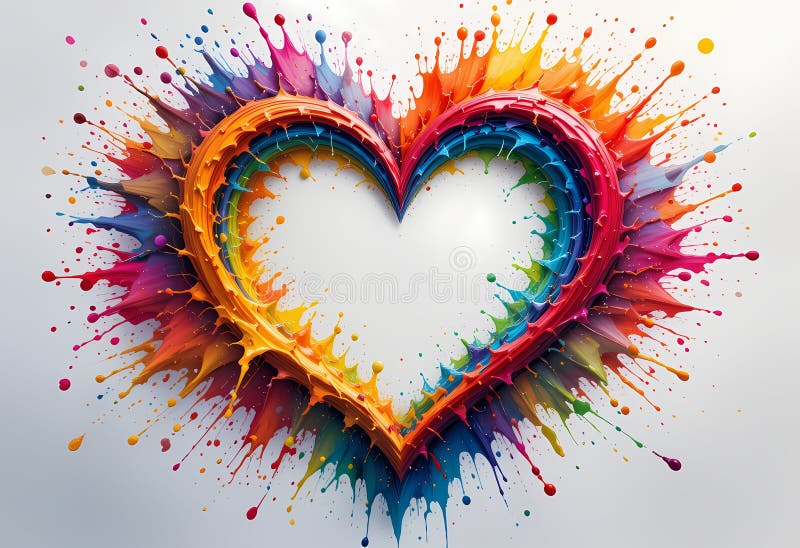 Abstract Heart Shape with Vibrant Paint Splashes Stock Illustration ...