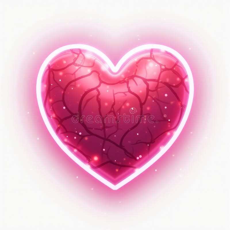 Abstract Heart-Shaped Candy Icon with Neon Glow Isolated on a White ...
