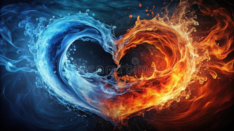 Abstract Heart Shaped Composition of Fire and Water Elements ...