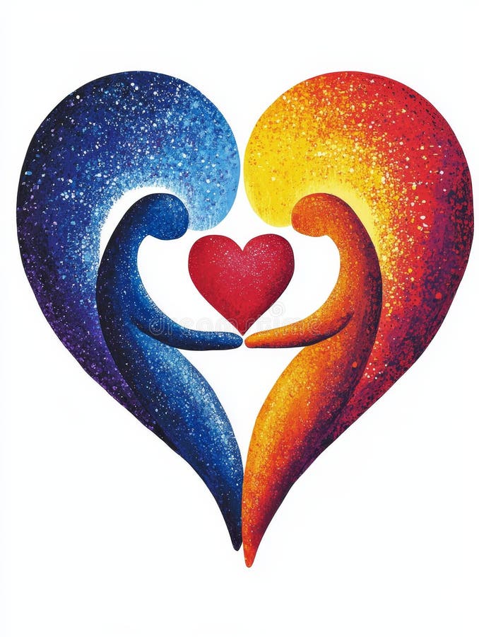 Abstract Heart Shaped Design Two Figures Holding Heart Symbolizing Love ...