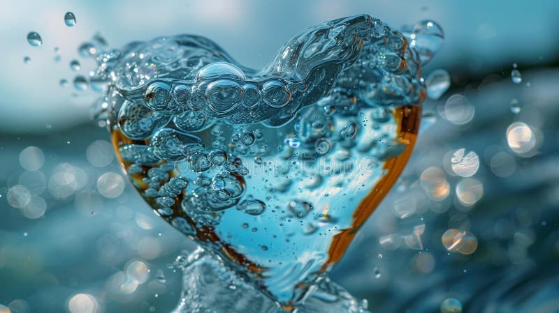 Abstract Heart-shaped Water Splash with Bubbles - Generative Ai Stock ...