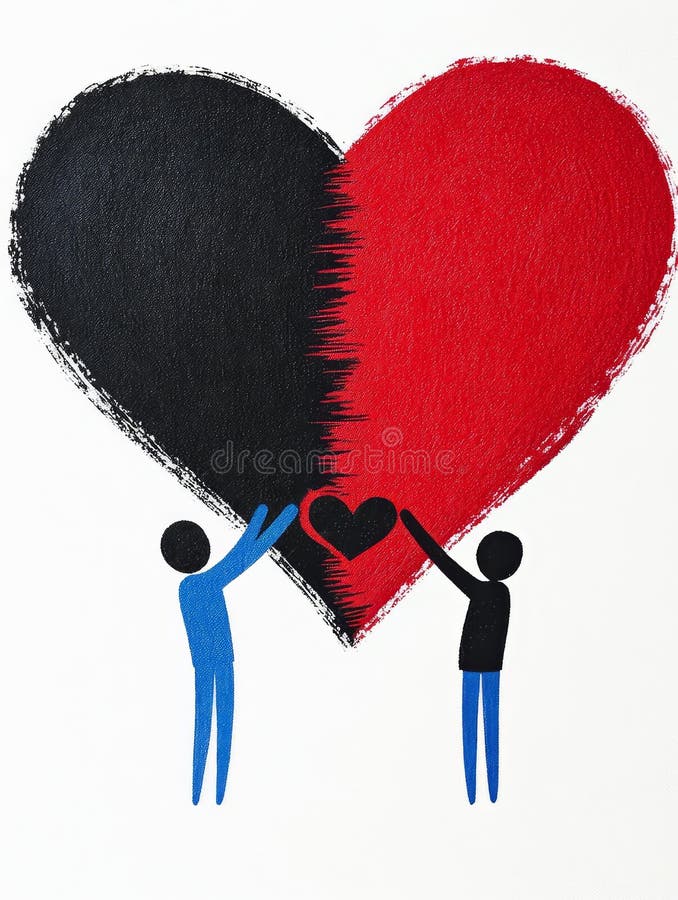 Abstract Heart Shared by Two Figures Two Figures Collaborate Lifting a ...