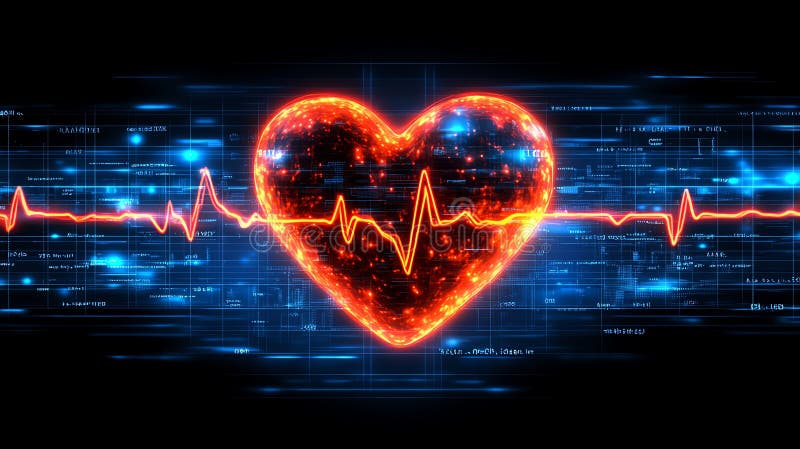 Abstract Heartbeat Visual with Glowing Heart Shape and Digital Pulse ...