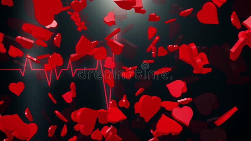 Abstract Red Hearts Floating on Black Screen Background. Stock Footage ...