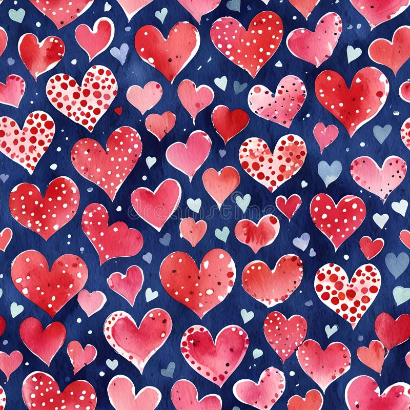 Abstract Hearts Seamless Pattern in Navy, White and Red Stock ...