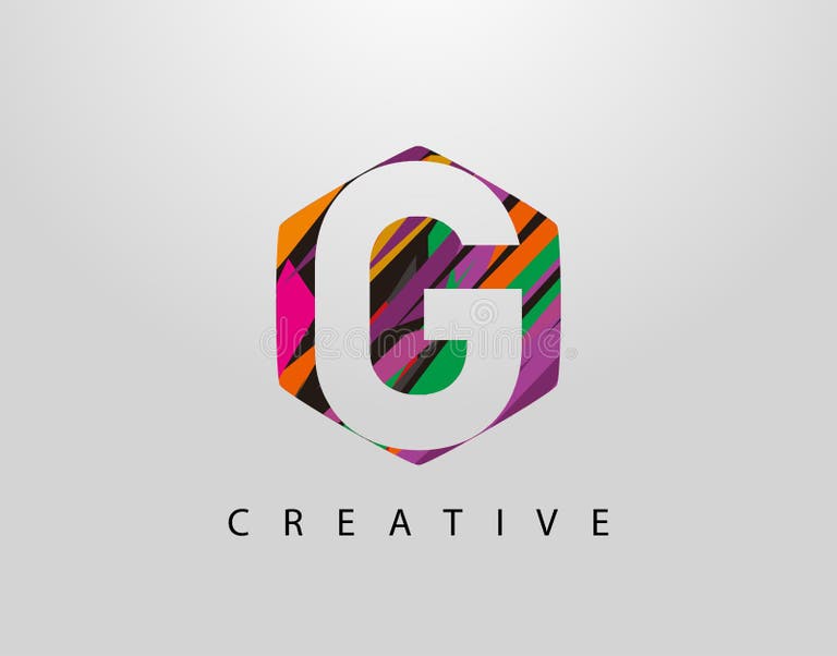 Abstract Hexagon G Letter Logo. Initial G with Creative Colorful Strips ...