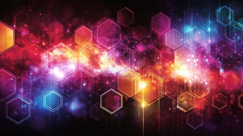 Abstract Hexagon Galaxy Background with Neon Lights Stock Illustration ...