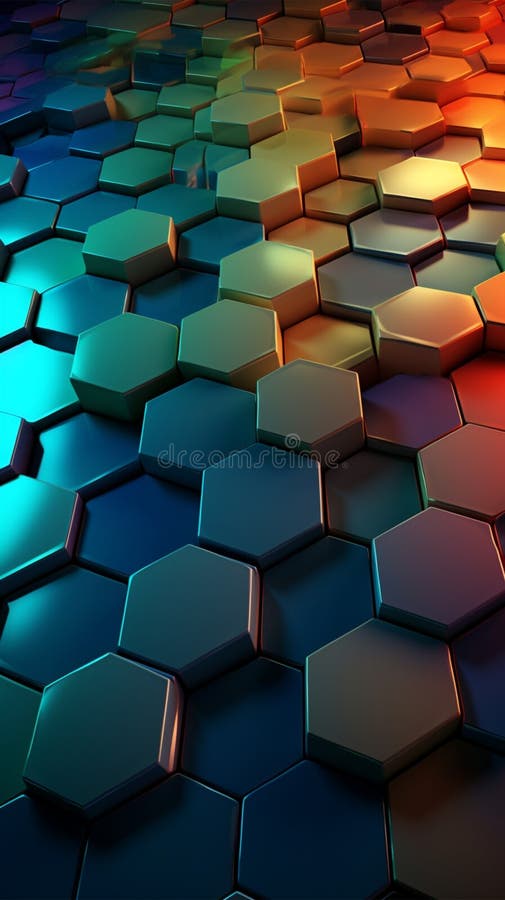 Abstract Hexagon Grid with Bright Futuristic Colors Stock Illustration ...