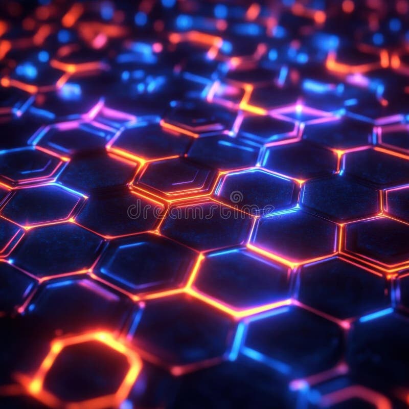 Abstract Hexagon Grid, Neon Glow, Futuristic Technology Stock ...