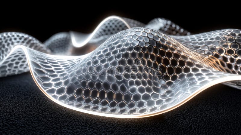 Abstract Hexagon Mesh with Glowing Light Waves Stock Illustration ...