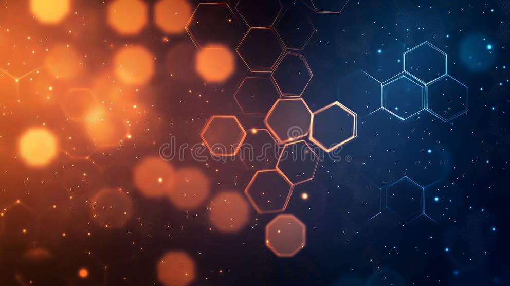 Abstract Hexagon Network Glowing Orange and Blue Technology Background ...