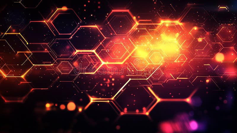 Abstract Hexagon Network Glowing Orange Red Technology Background Stock ...