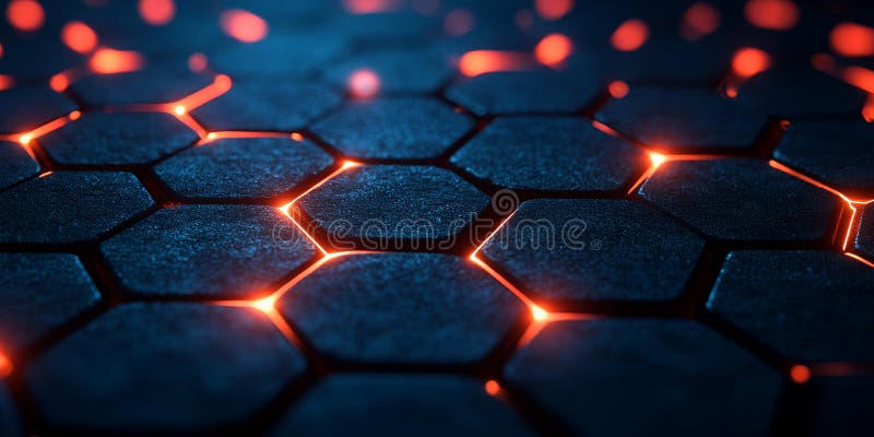 Abstract Hexagon Pattern Background Dark Blue Orange Glowing Technology ...
