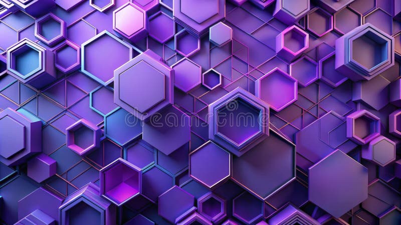 Abstract Hexagon Pattern Background with Dimensional Depth and Violet ...