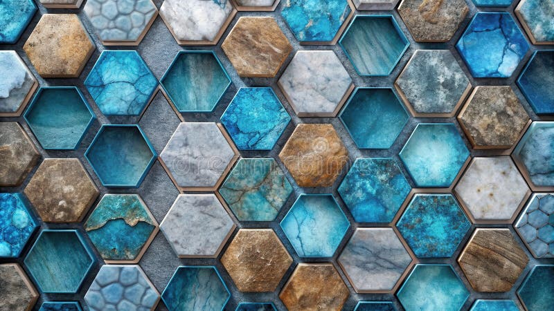 Abstract Hexagon Pattern of Blue and Brown Stone Textures. Generative ...