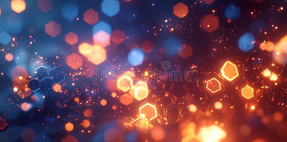 An Abstract Hexagon Pattern with Blue and Orange Glow, Futuristic ...