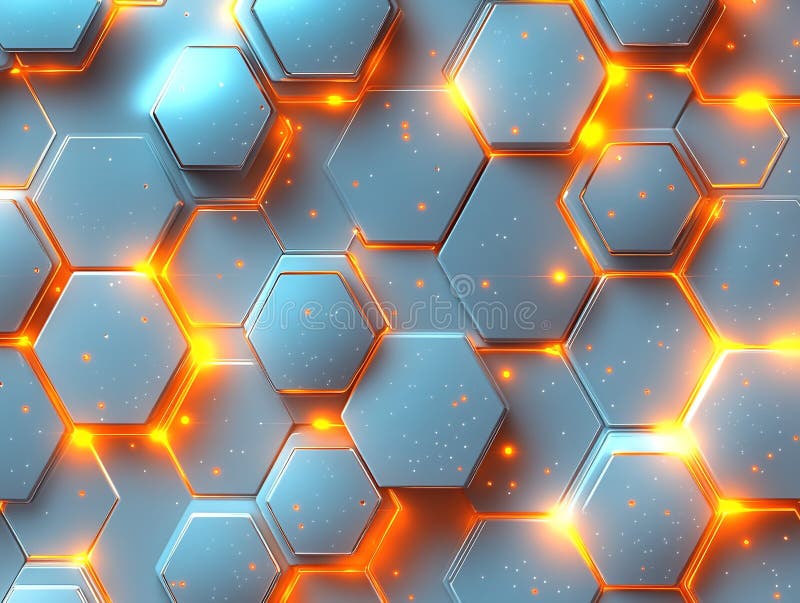 Abstract Hexagon Pattern Glowing Blue Orange Tech Background Stock ...