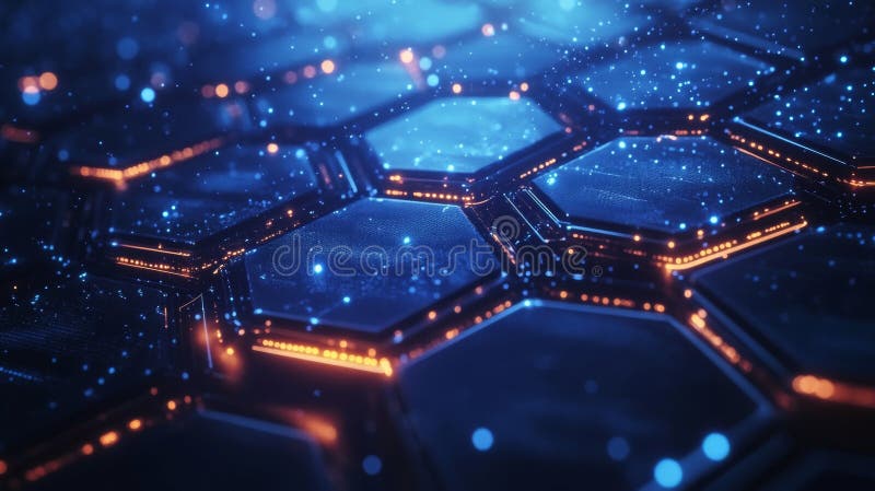 Abstract Hexagon Pattern with Glowing Lights and Particles Stock ...