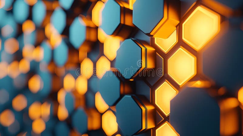 Abstract Hexagon Pattern, Glowing Orange and Blue, Technology ...