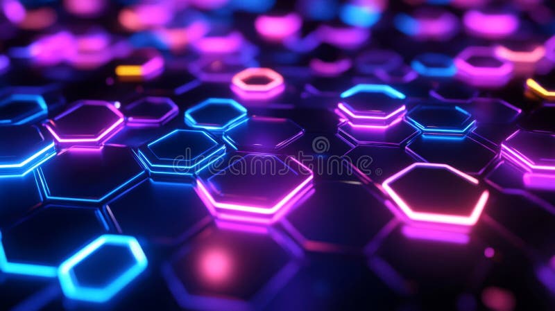 Abstract Hexagon Pattern with Neon Lights Stock Illustration ...