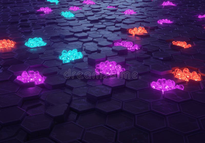 Abstract Hexagon Pattern with Neon Lights Stock Illustration ...