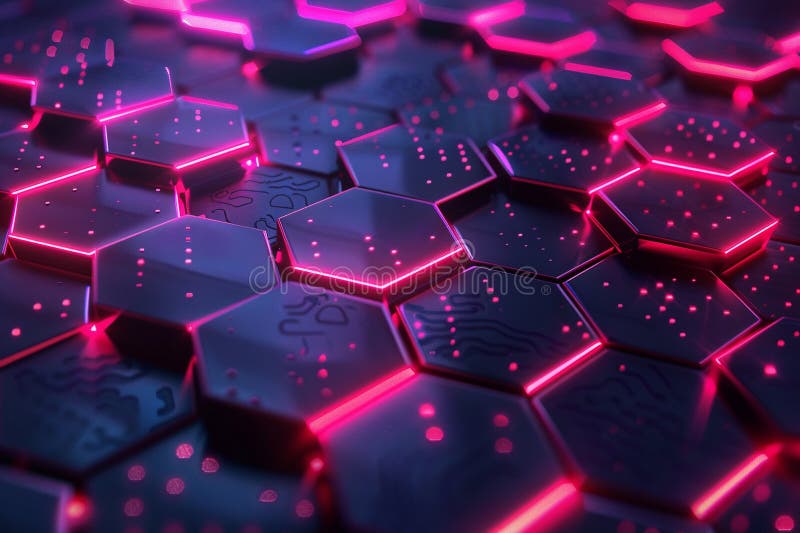 Abstract Hexagon Pattern with Neon Lights Stock Illustration ...