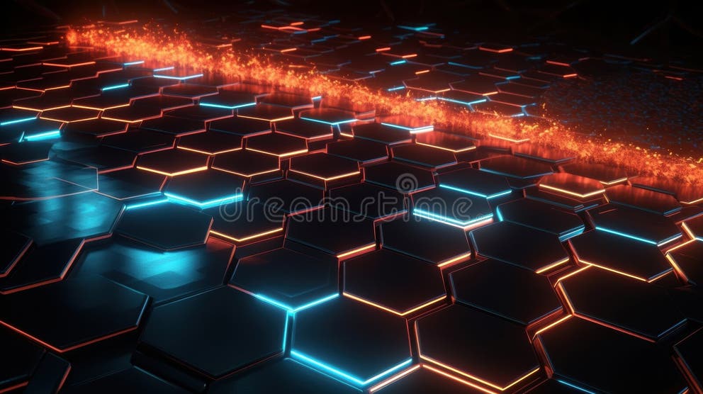 Abstract Hexagon Pattern with Neon Lights and Fire. Created by ...