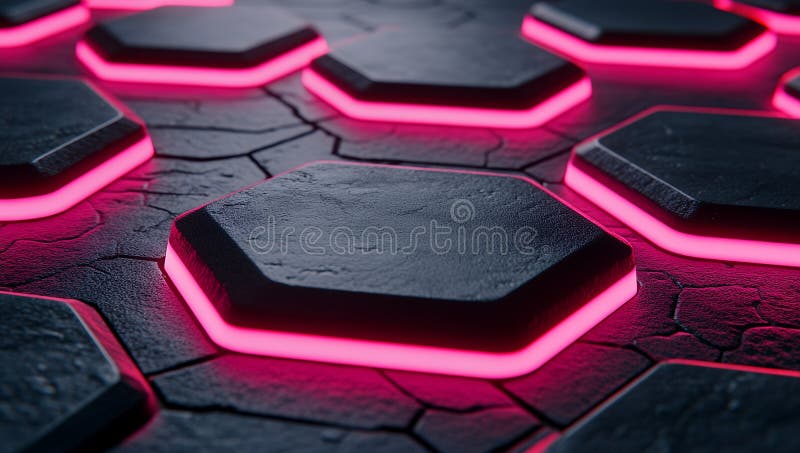 Abstract Hexagon Pattern Pink Neon Lights Dark Texture Background Stock ...
