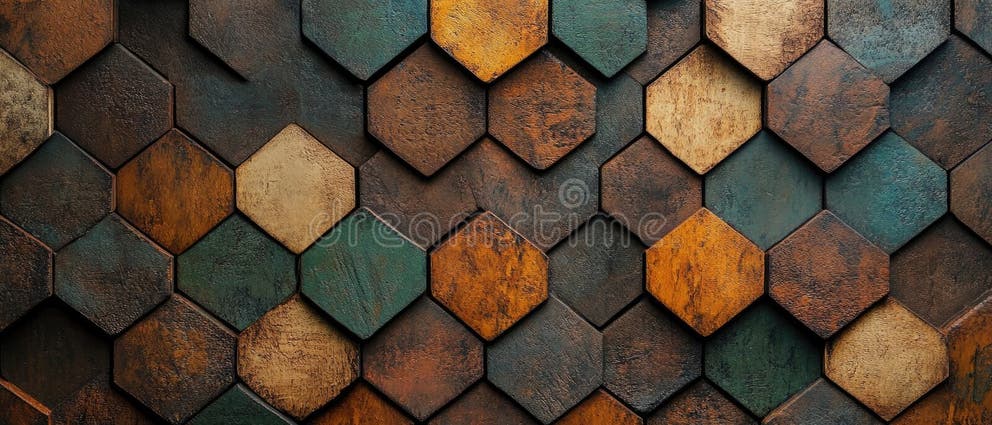 Abstract Hexagon Pattern with Rustic Wood Textures in Brown, Orange ...