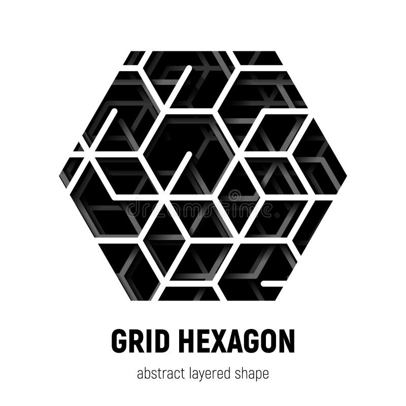 Abstract Hexagon Shape with Layered Lines Triangular Grid and Shadow ...