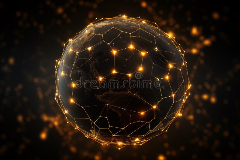 Abstract Hexagon Sphere Global Network by Generative AI Stock Illustration - Illustration of ...